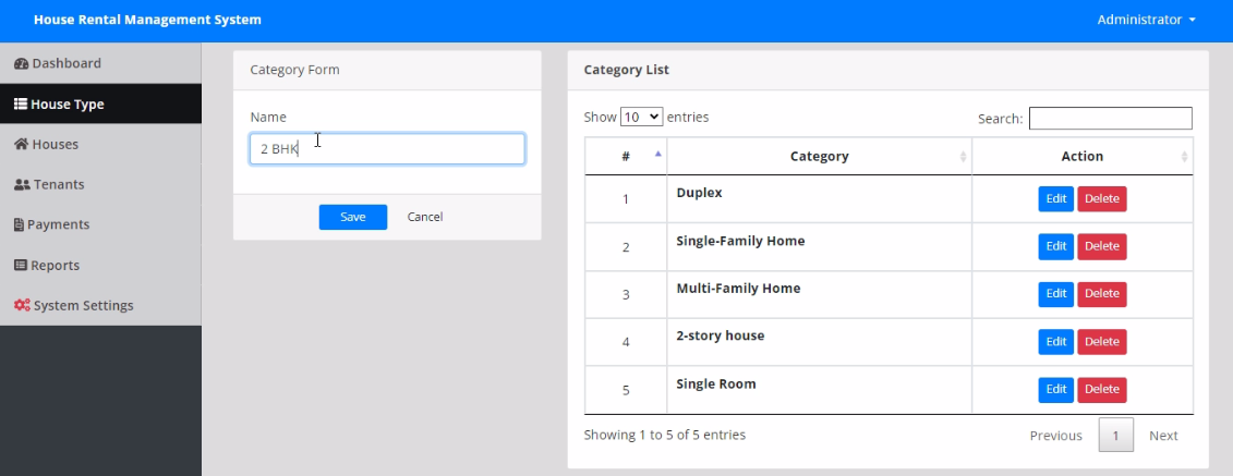 House Rental Management System in PHP and MySQL
