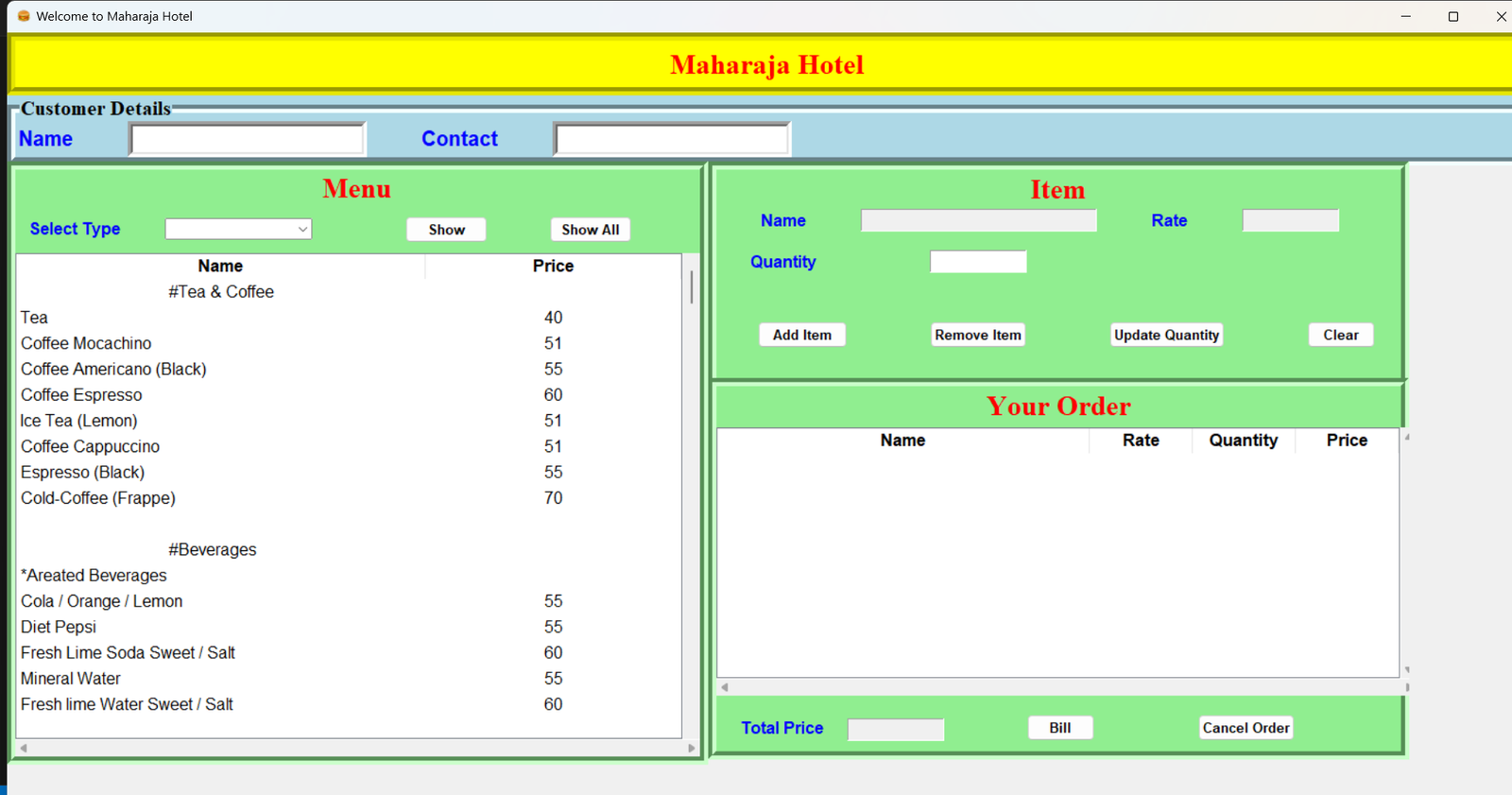 Hotel Billing System in Python With Source Code