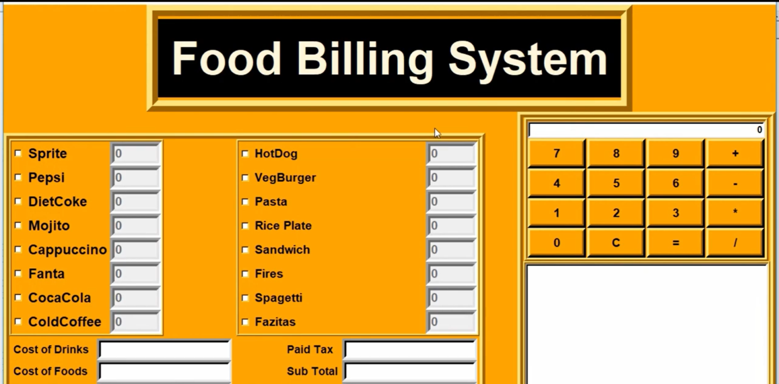 Food Billing System in Python With Source Code