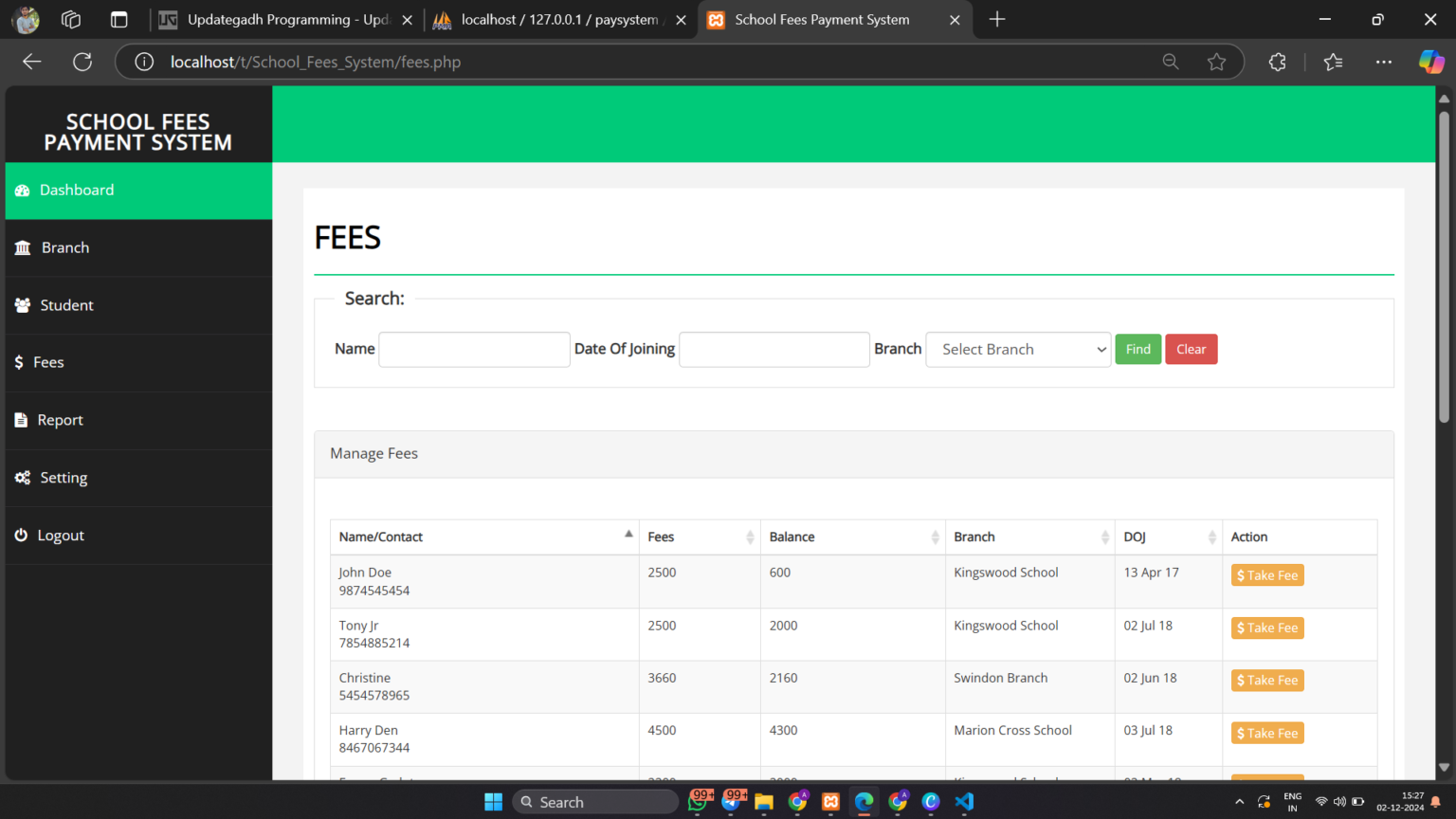 School Fees Payment System in PHP with Source Code