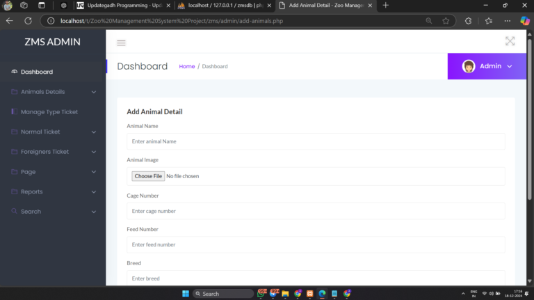 Zoo Management System Using PHP and MySQL