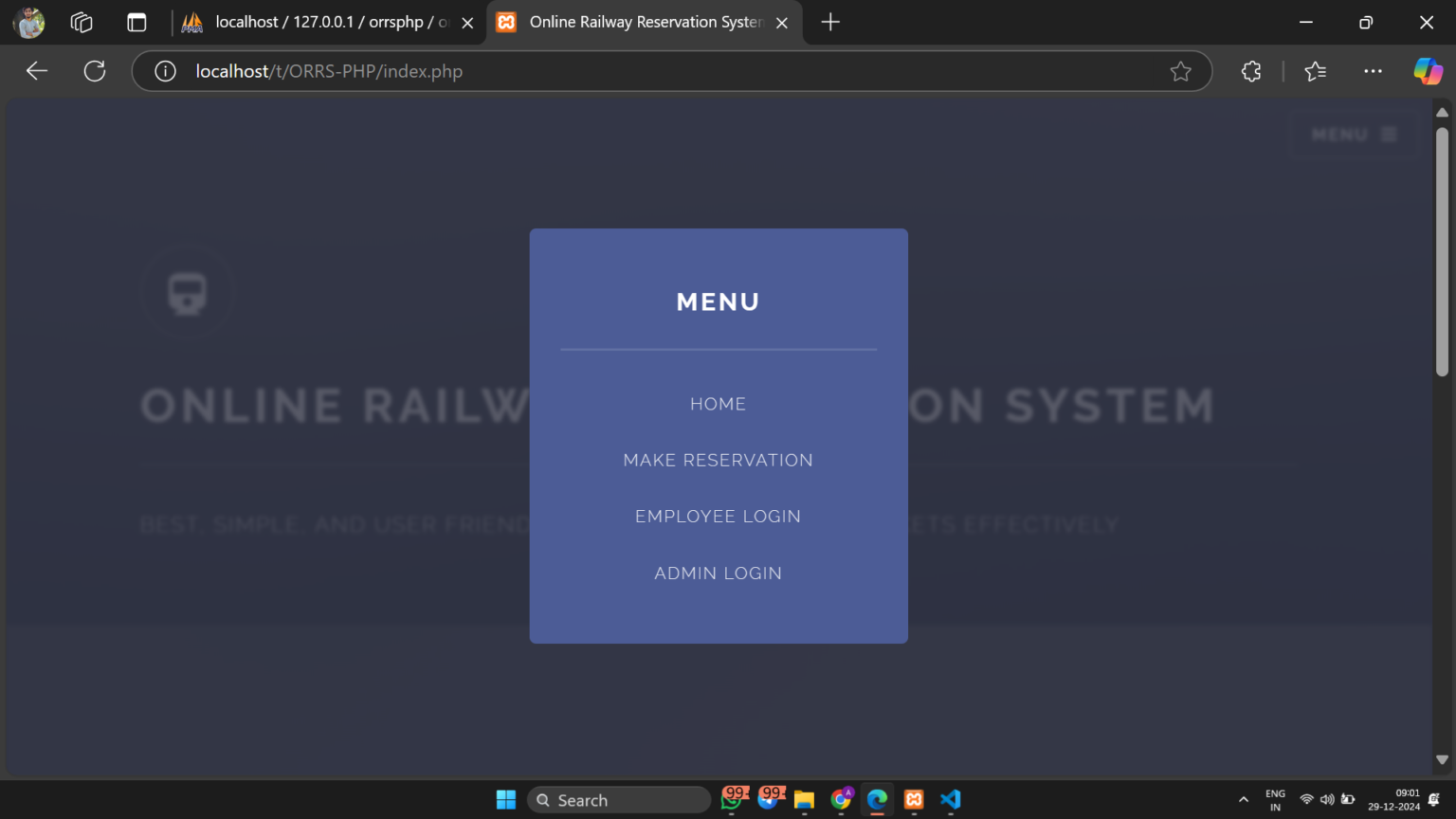Online Railway Reservation System in PHP