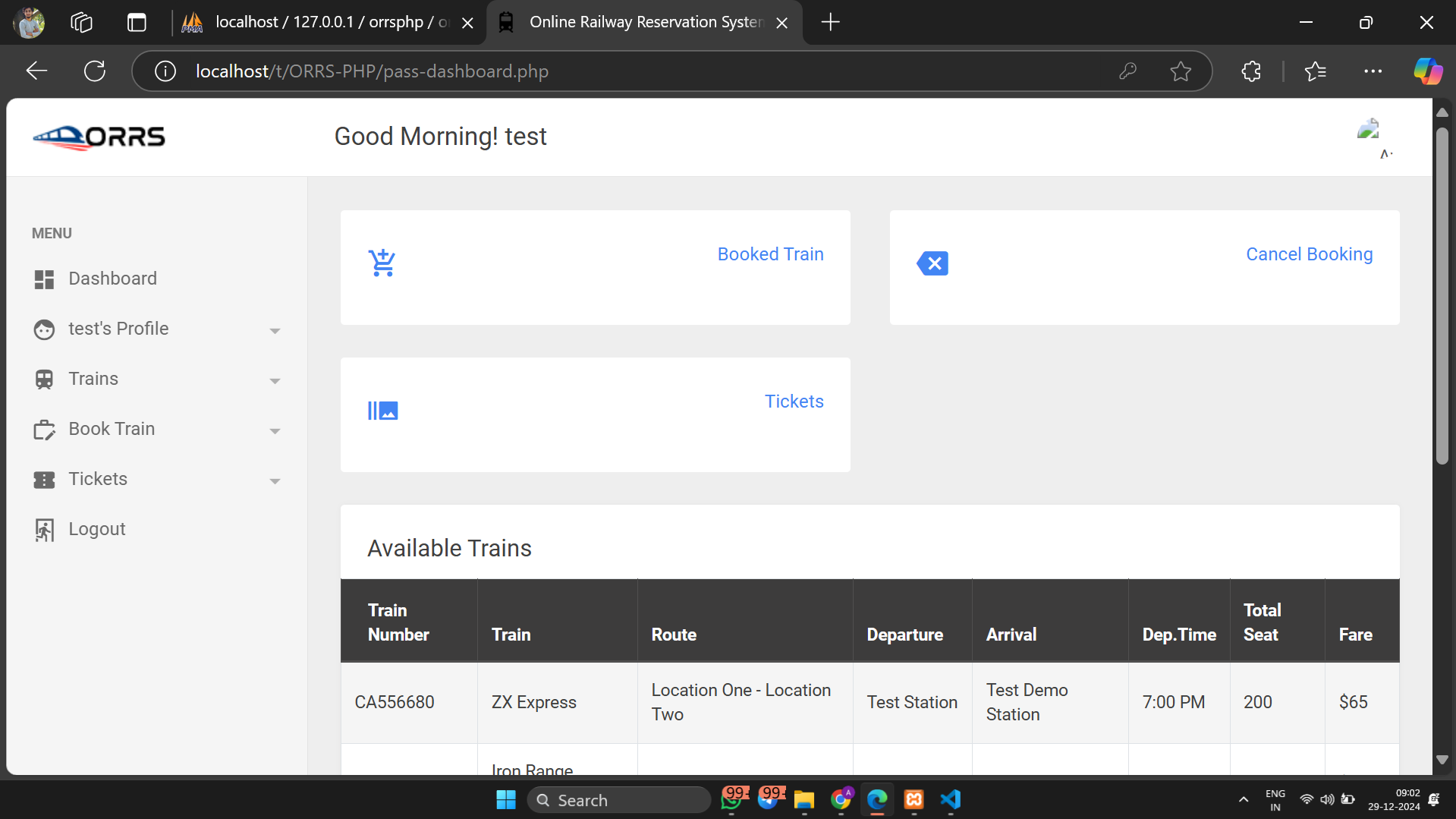 Online Railway Reservation System in PHP