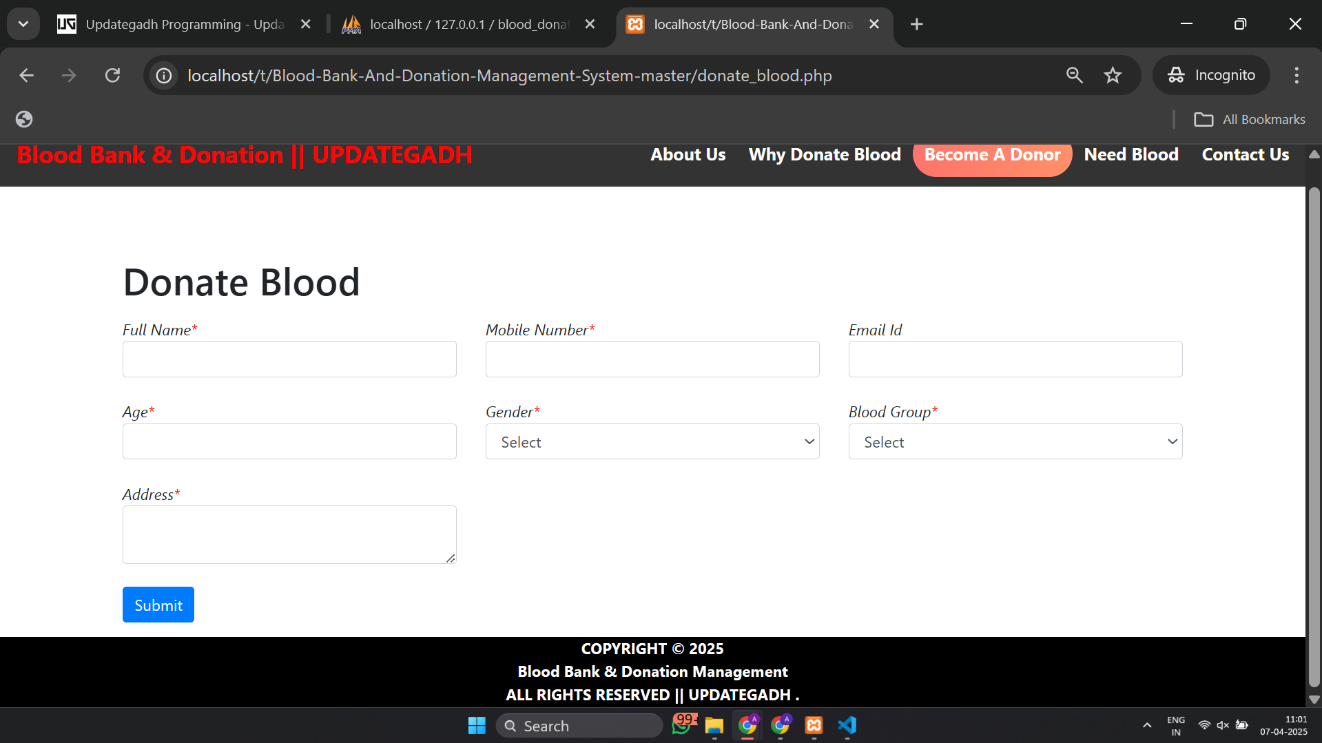 Blood Bank Management System in PHP with Source Code