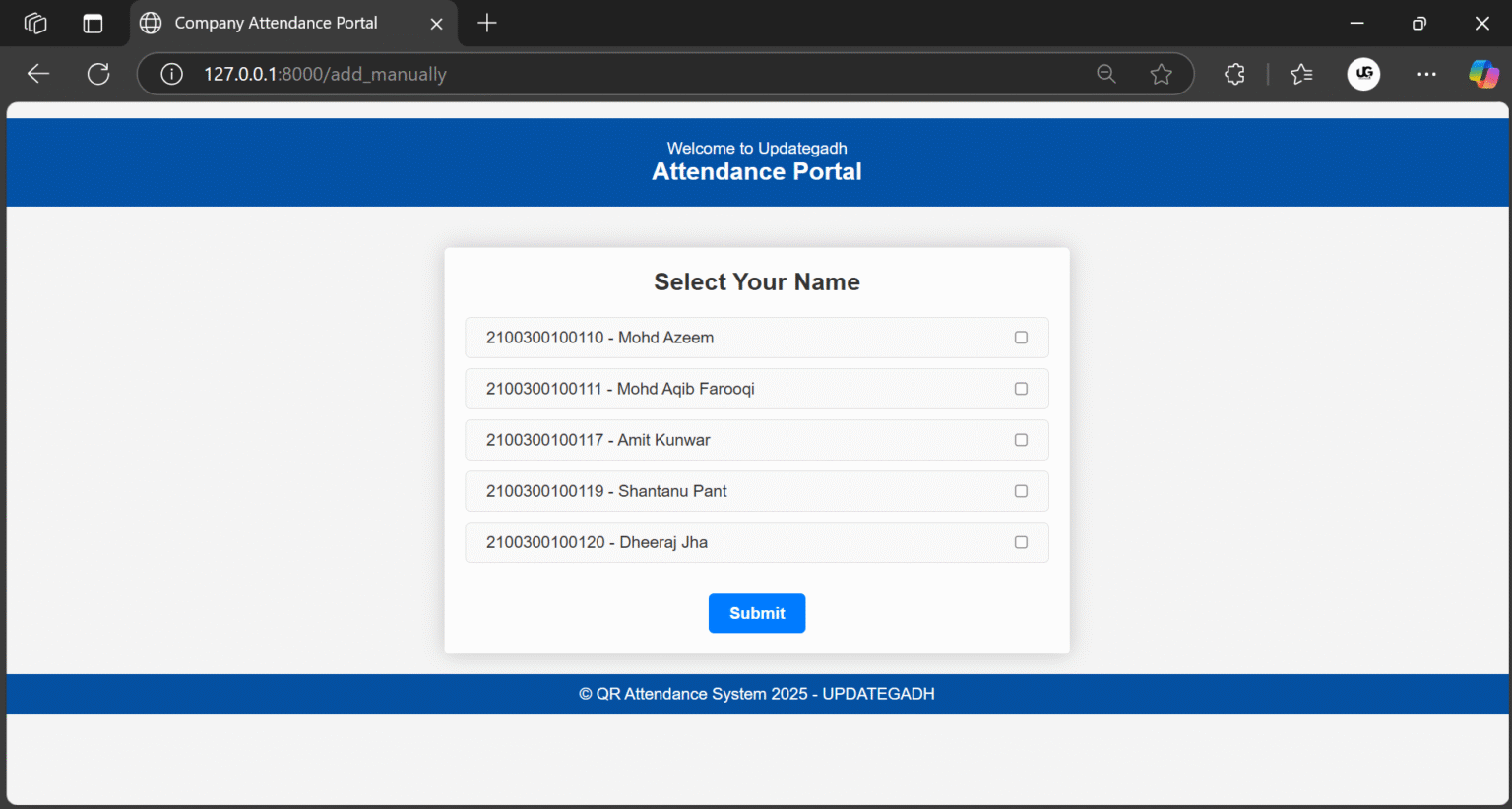 QR Code Attendance System Using Django – Free Project by UPDATEGADH