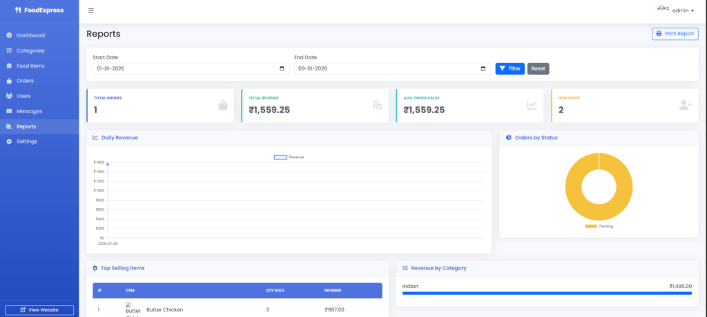 Food Ordering System Using PHP and MySQL