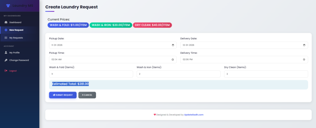 Laundry Management System Using PHP and MySQL
