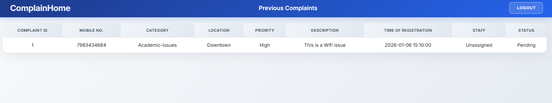 Complaint Management System in PHP & MySQL